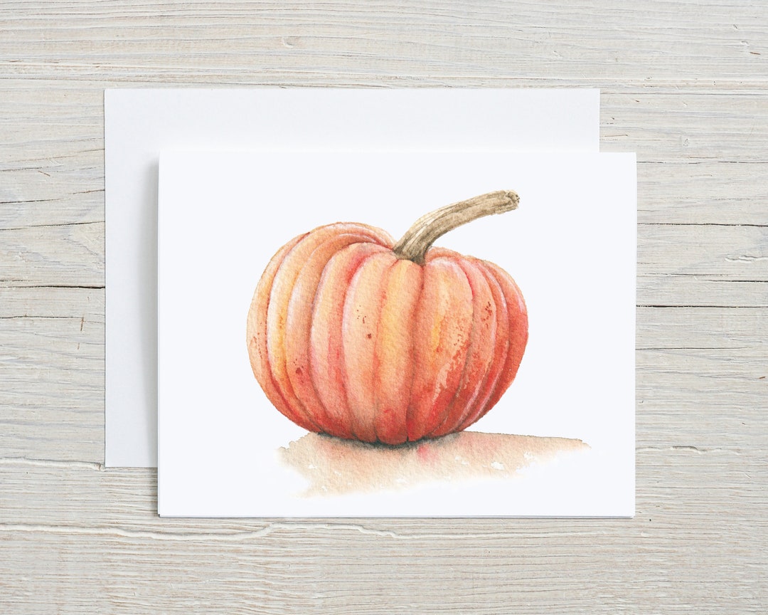 Fall Greeting Card - Orange Pumpkin Watercolor Art - Autumn Harvest ...
