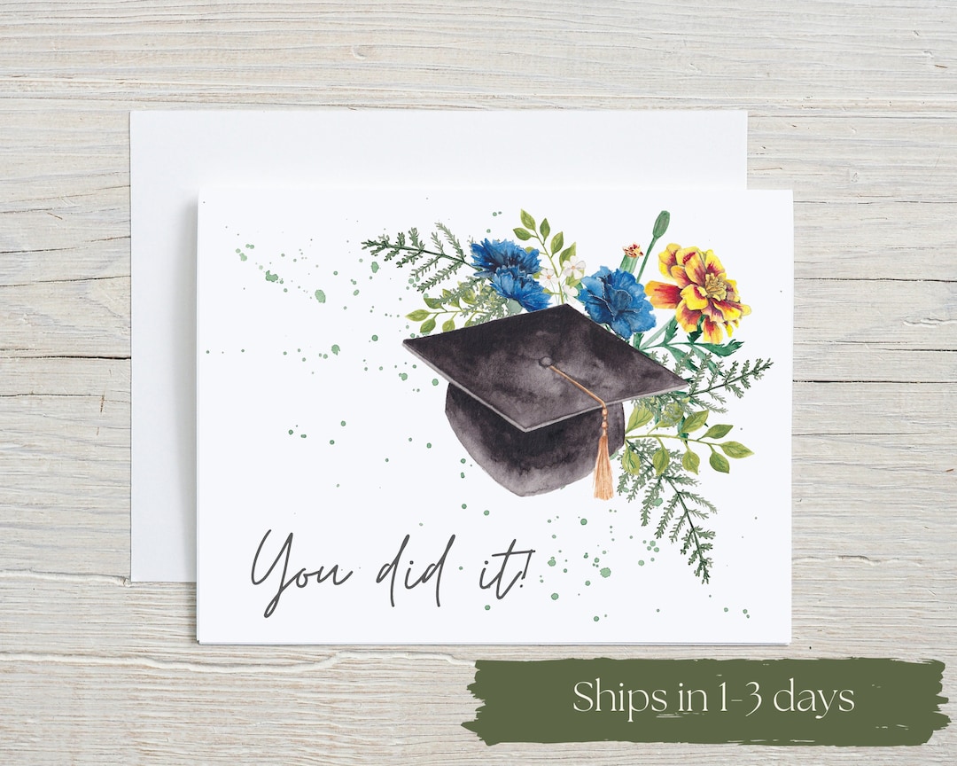 Graduation Card, Watercolor Congratulations Stationary, You Did It Card ...