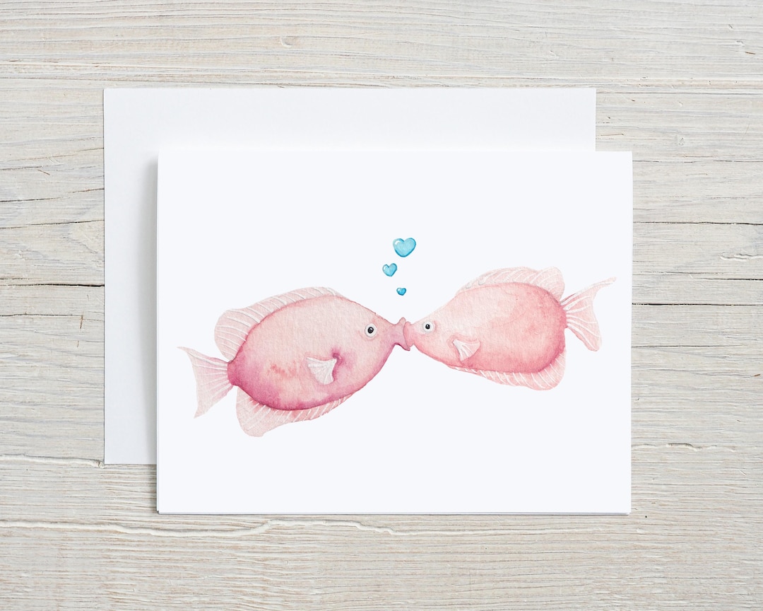 Kissing Fish Card - Watercolor Love Card for Valentine’s Day ...