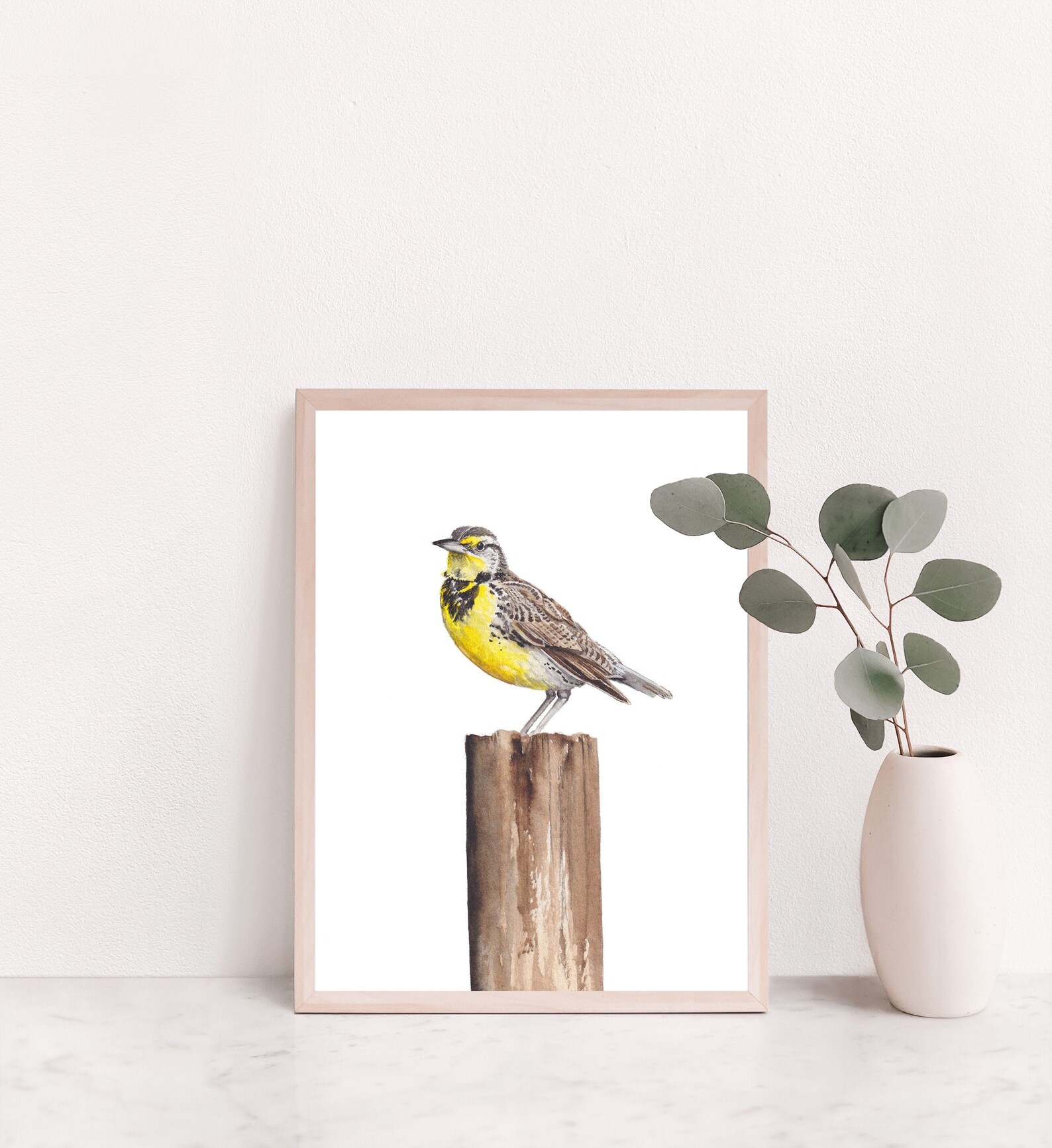 Western Meadowlark Decor, Bird Wall Art, Wildlife Watercolor, Bird ...