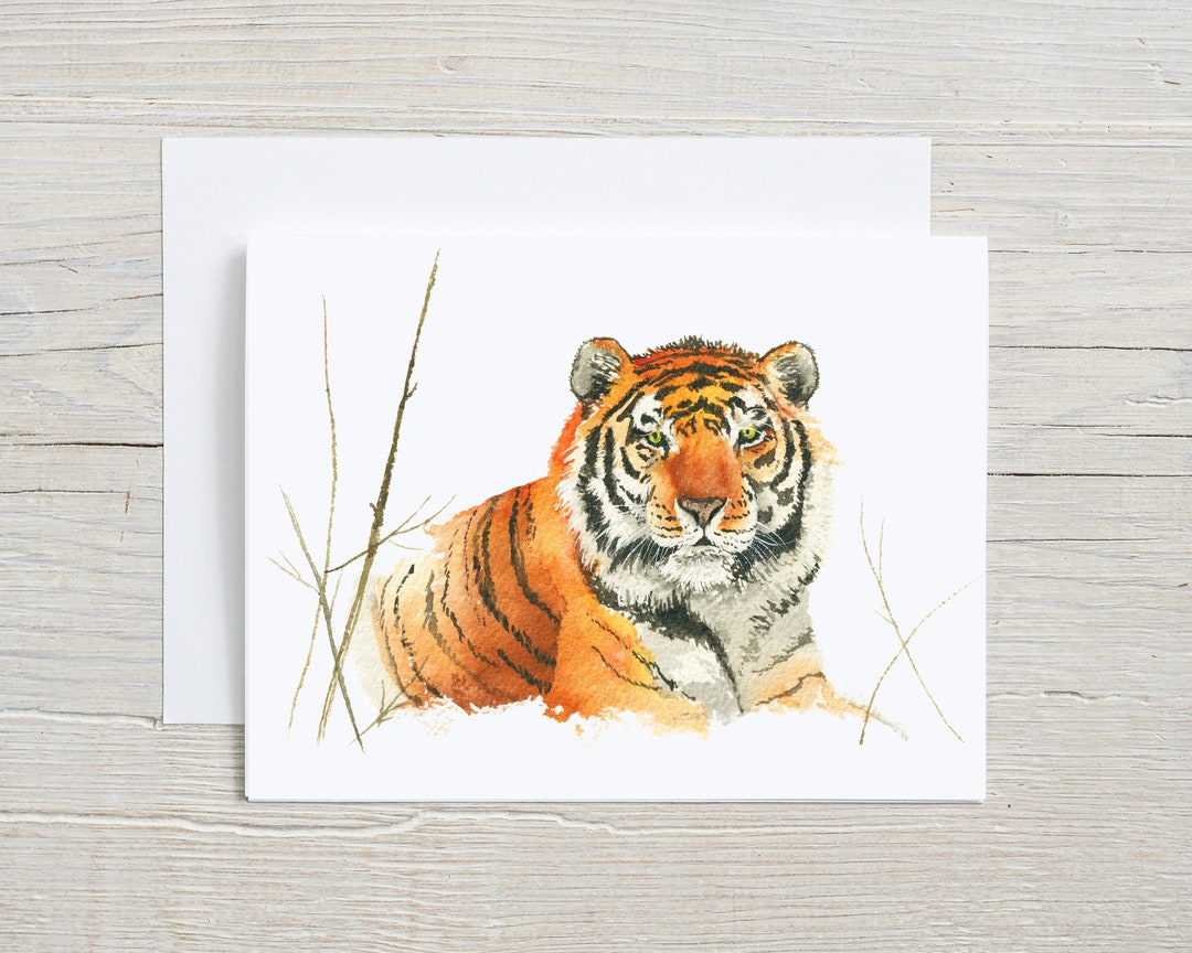 Tiger Note Card, Watercolor Greeting Card, New Year Stationary, Thank ...