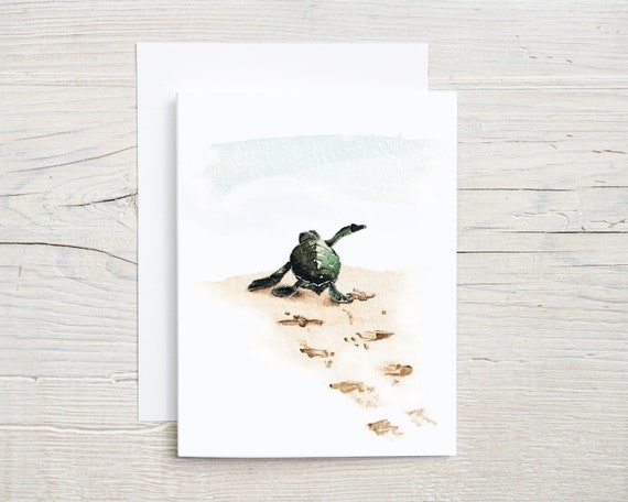Green Baby Turtle Note Card Marine Greeting Card Seaside - Etsy