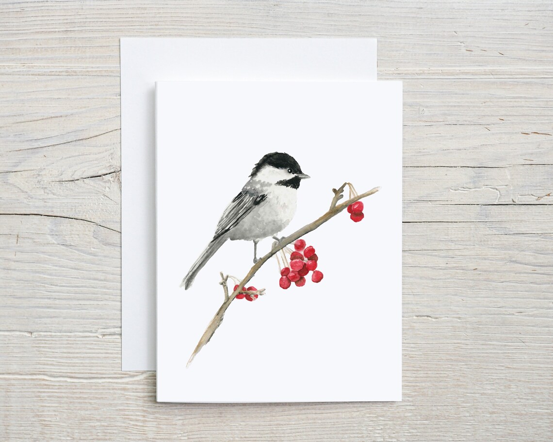 Chickadee Note Card Holiday Greeting Card Set Bird - Etsy