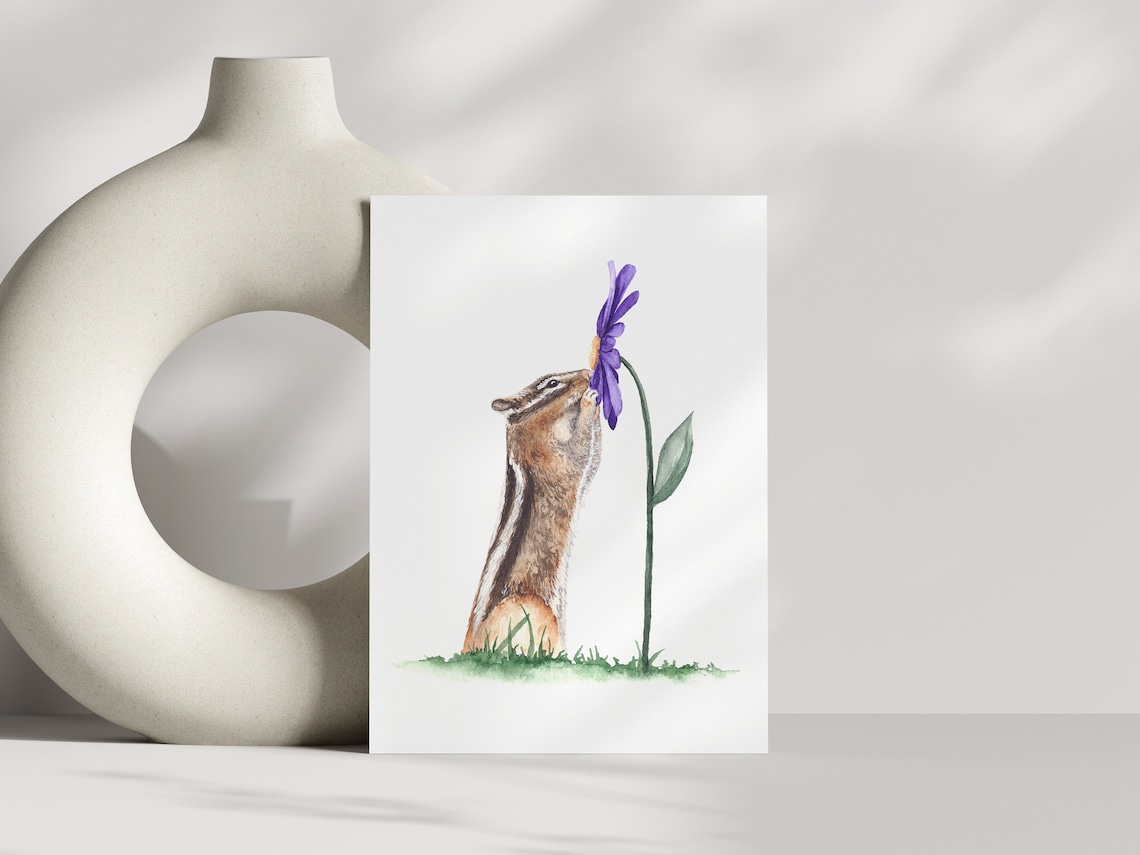 Chipmunk Note Card Woodland Greeting Card Chipmunk Postcard - Etsy