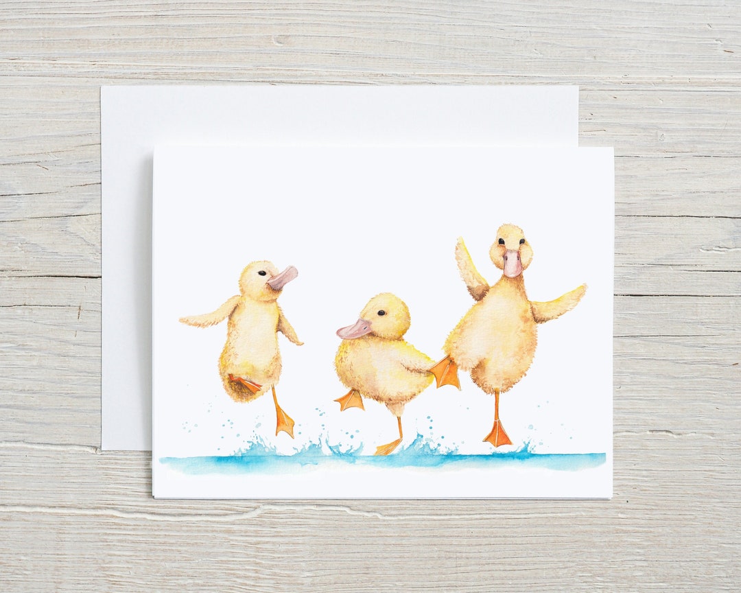 Playful Ducklings Watercolor Card - Cute Baby Ducks Card for Any ...