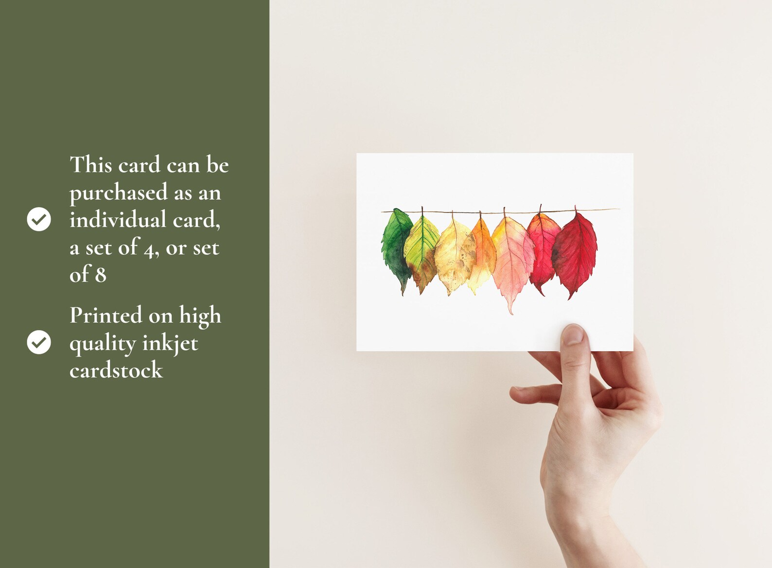 Fall Leaves Note Card, Autumn Watercolor Stationary Set, Colorful ...