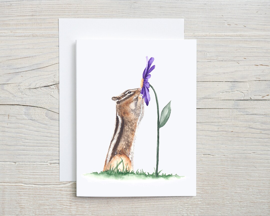 Chipmunk Note Card, Woodland Greeting Card, Chipmunk Postcard, Rustic ...