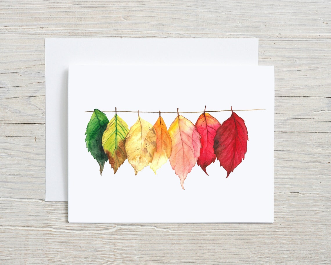 Fall Leaves Note Card Autumn Watercolor Stationary Set - Etsy