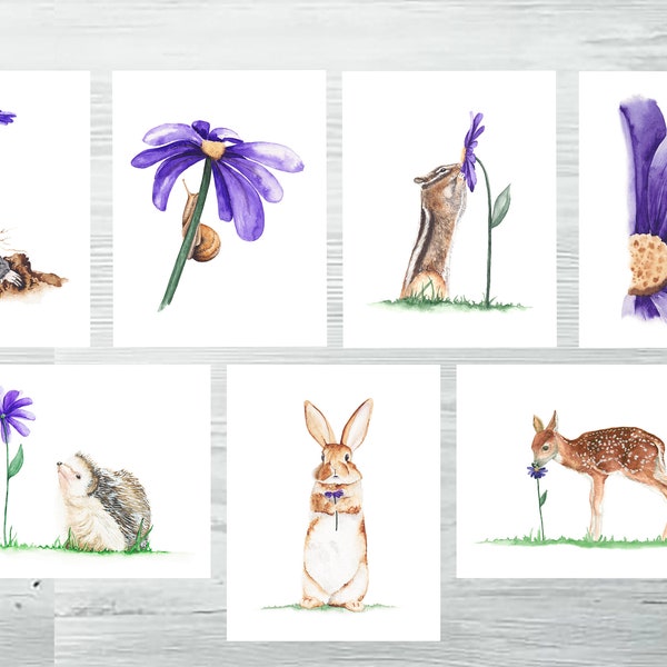 Watercolor Postcards Sets of Animals - Etsy
