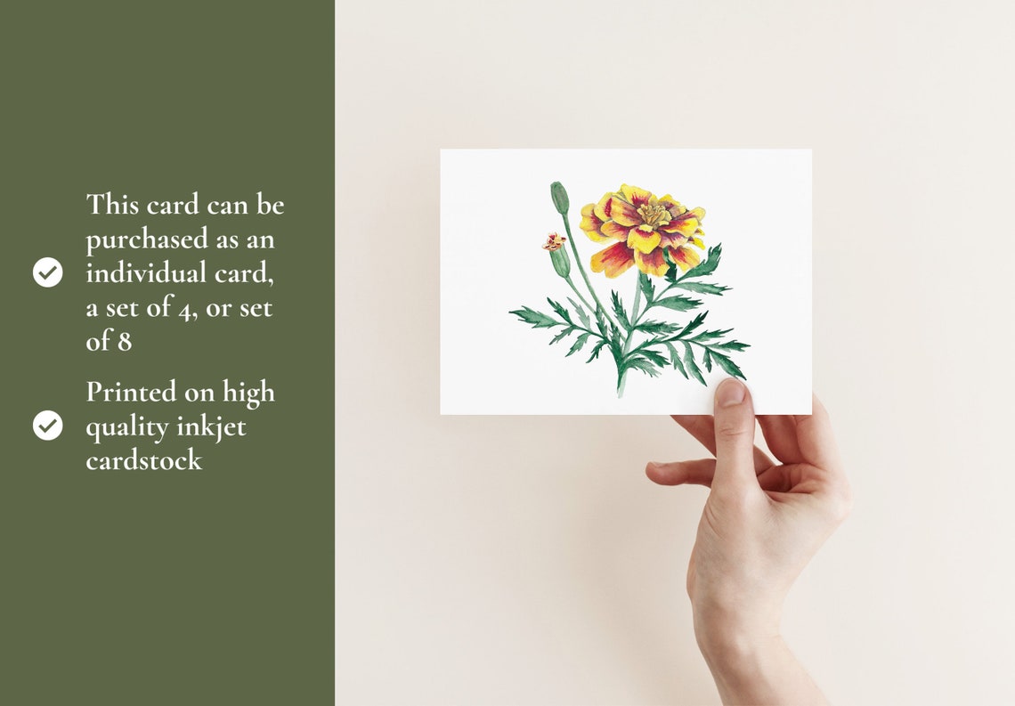 Marigold Card Watercolor Marigold Floral Greeting Cards - Etsy