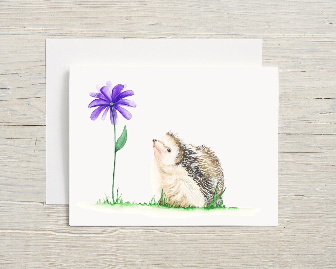 Hedgehog Note Card, Woodland Greeting Card, Hedgehog Postcard, Rustic ...