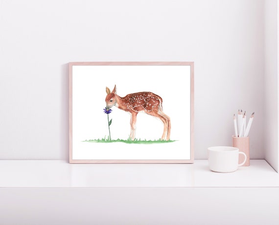 Fawn Decor Woodland Wall Art Nature Watercolor Fawn | Etsy