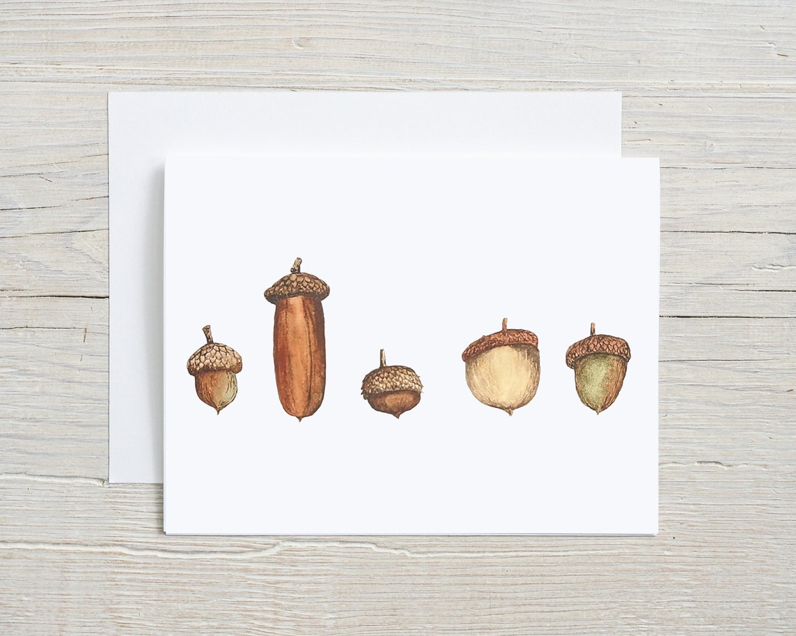 Acorns Note Card Autumn Watercolor Stationary Set Fall Card - Etsy