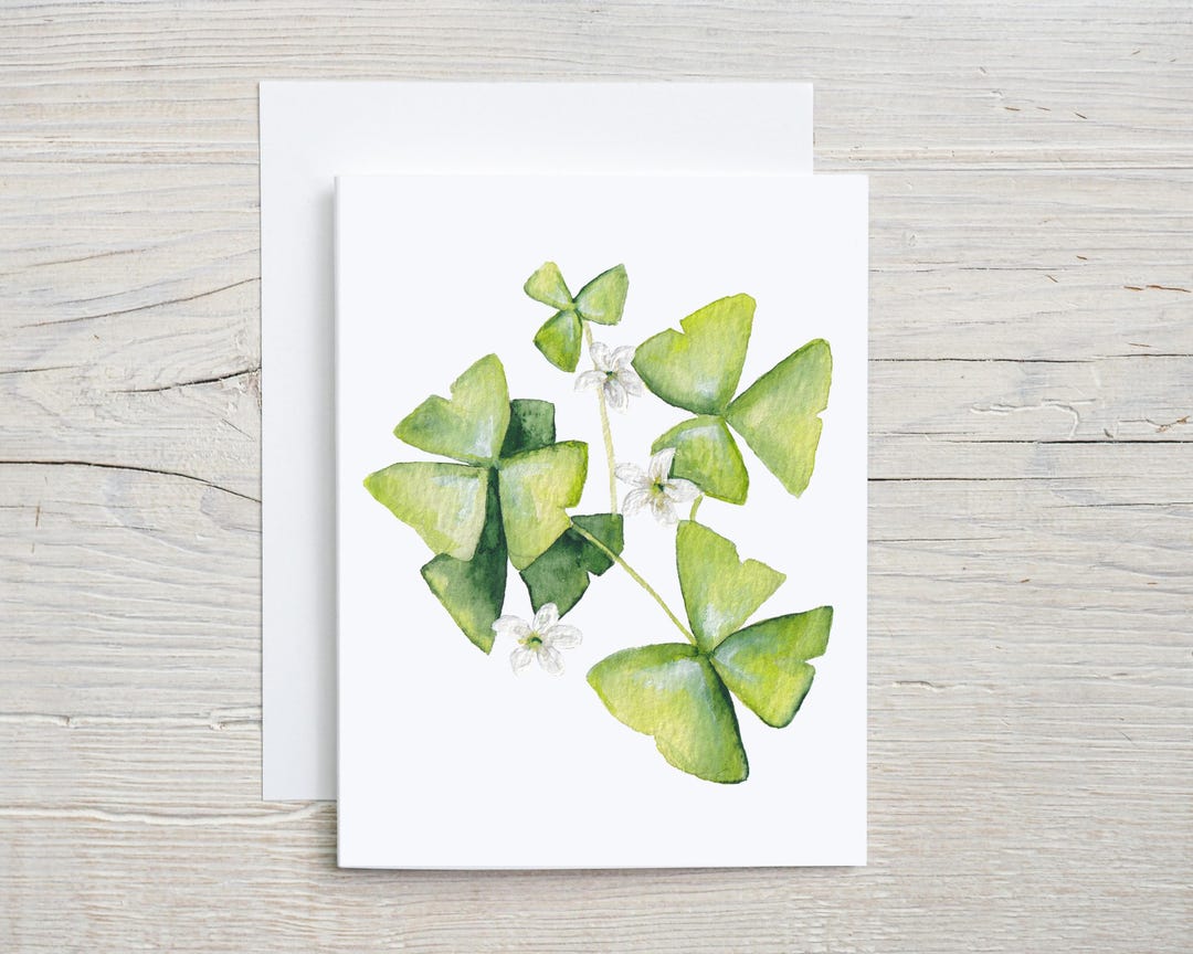 Shamrock Card - Watercolor Hand-painted Irish Clover Design for St ...