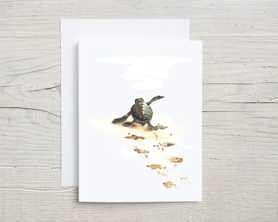Baby Turtle Note Card, Marine Greeting Card, Seaside Stationary, Blank ...