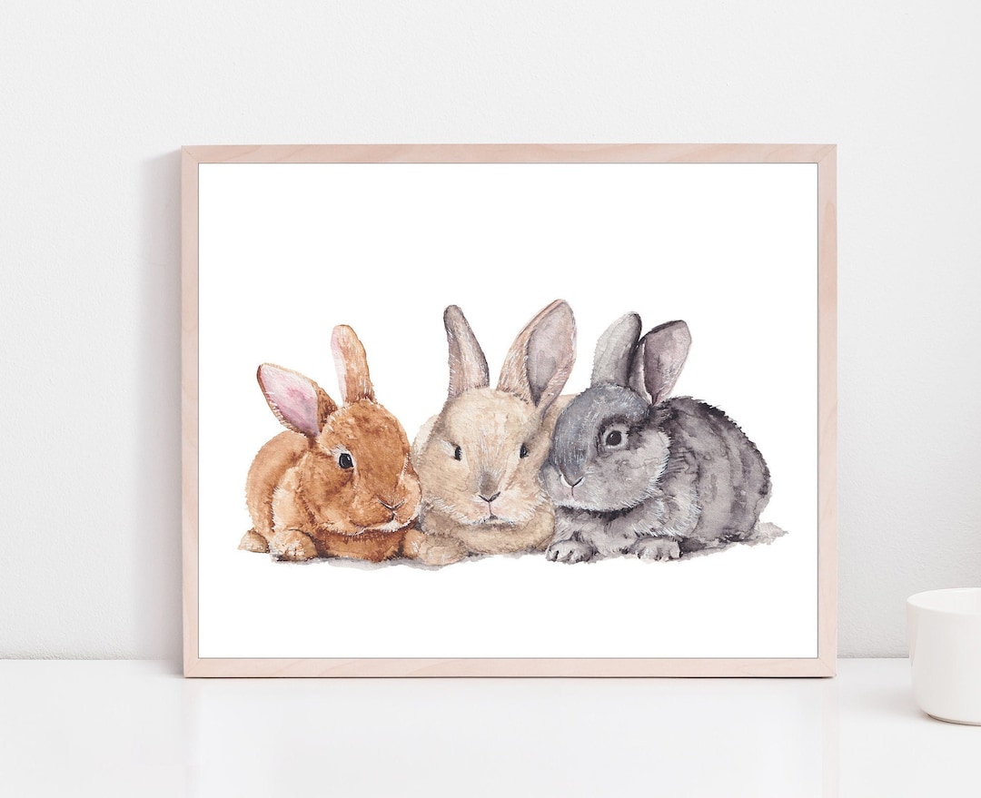 Baby Bunny Decor, Bunny Wall Art, Three Watercolor Bunnies, Rabbit ...