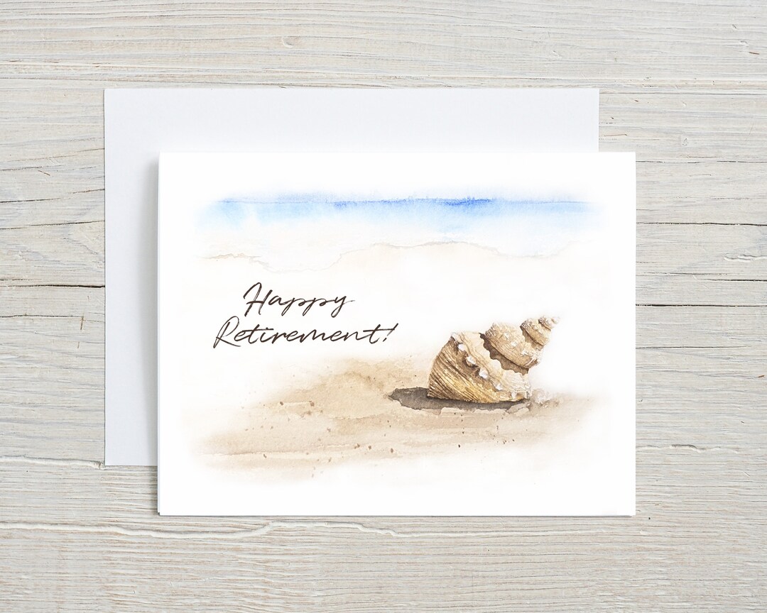 Happy Retirement Watercolor Beach Card - Seashell Ocean Retirement Card ...