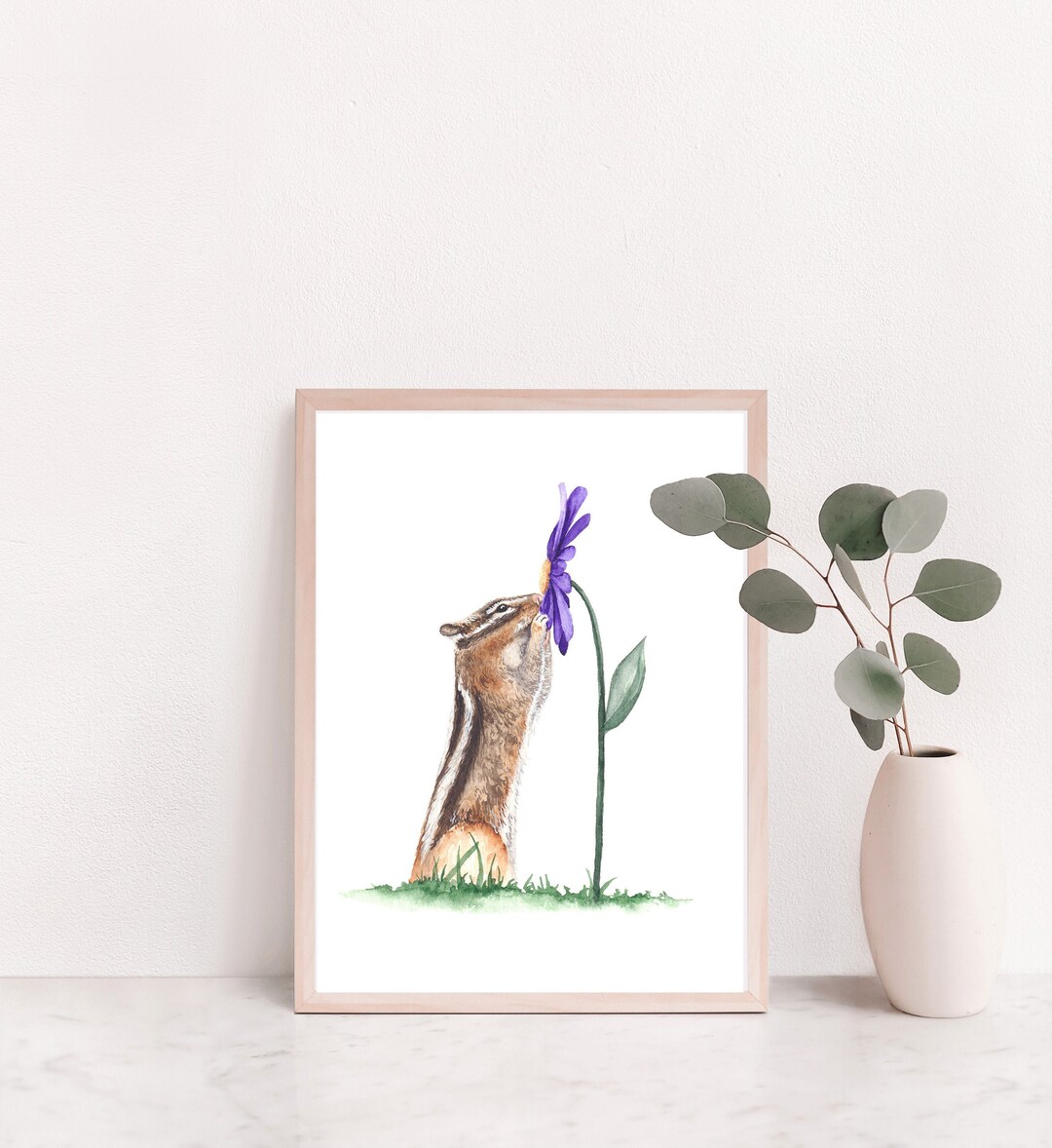 Chipmunk Decor, Woodland Wall Art, Nature Watercolor, Chipmunk Painting ...