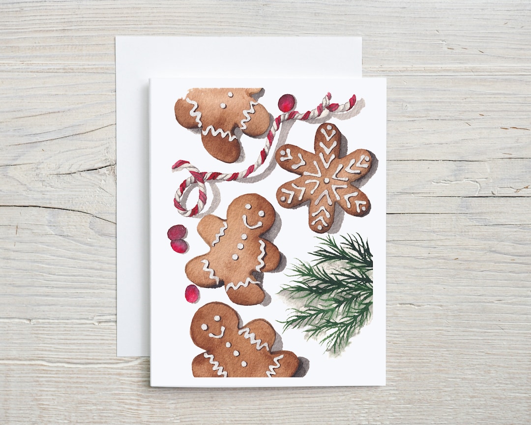 Holiday Gingerbread Note Card, Winter Watercolor Stationary Set ...