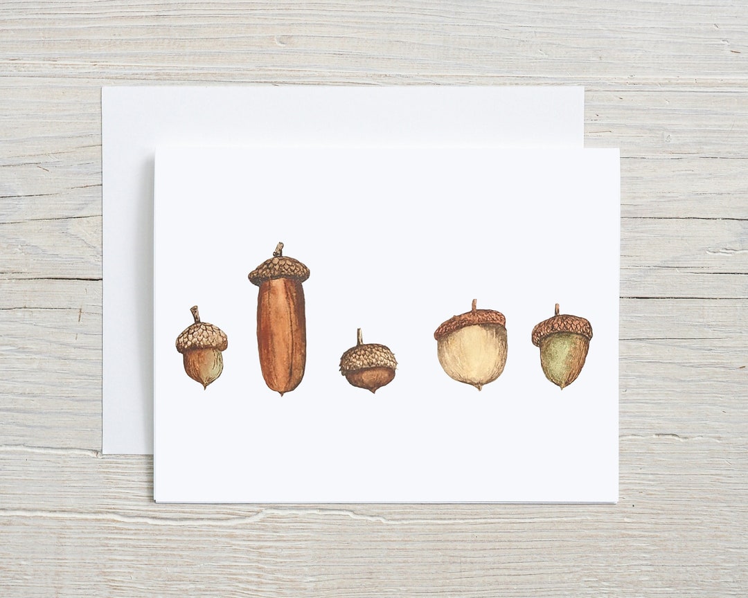 Watercolor Acorn Greeting Card – Fall Note Card, Autumn Stationery ...