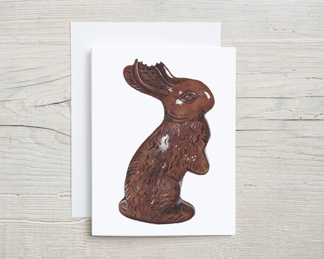 Chocolate Bunny Note Card, Candy Greeting Card, Easter Postcard, Blank ...