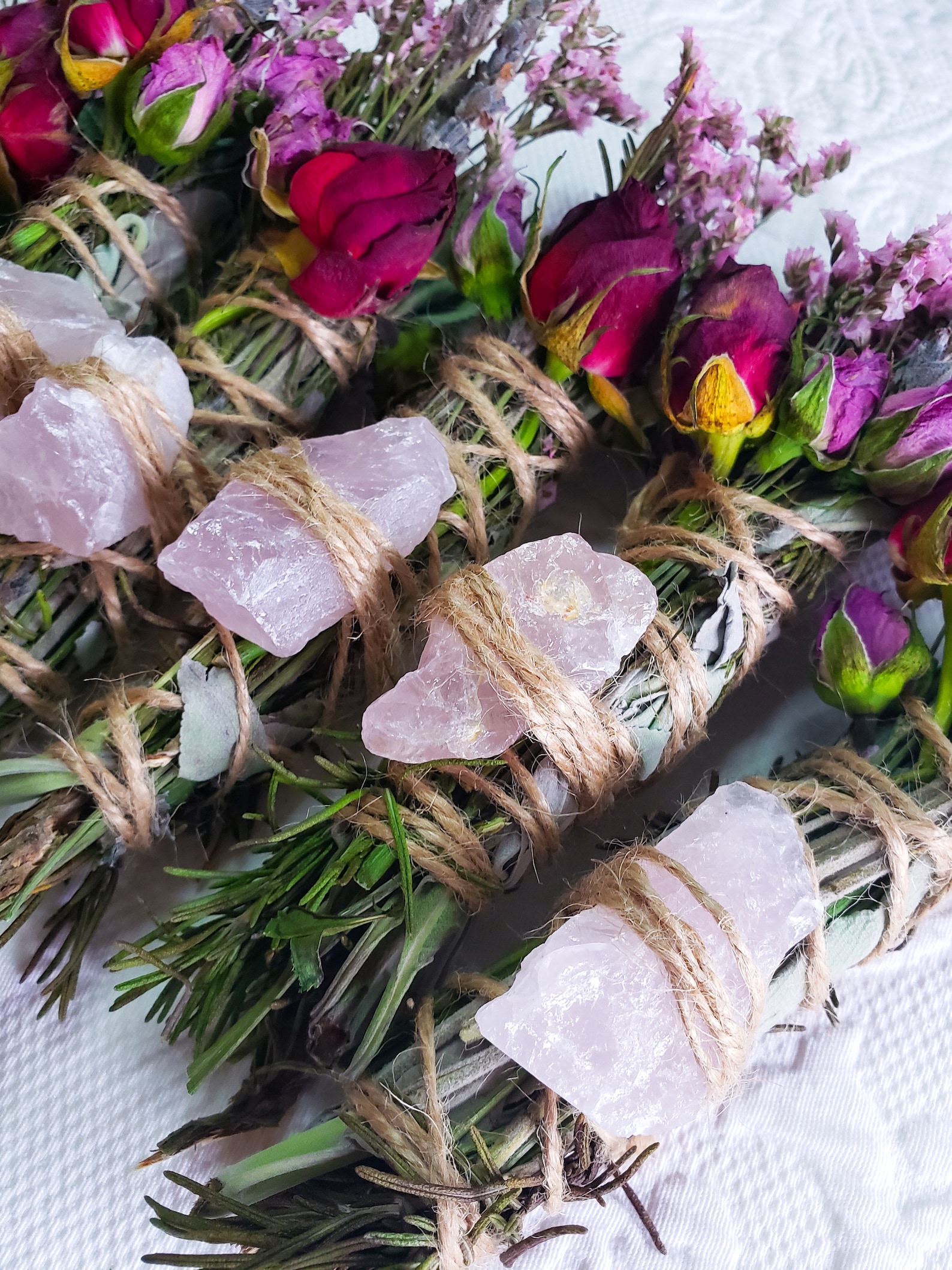 Rose Quartz Rosemary, Sage, Lavender Smudge Stick - Etsy