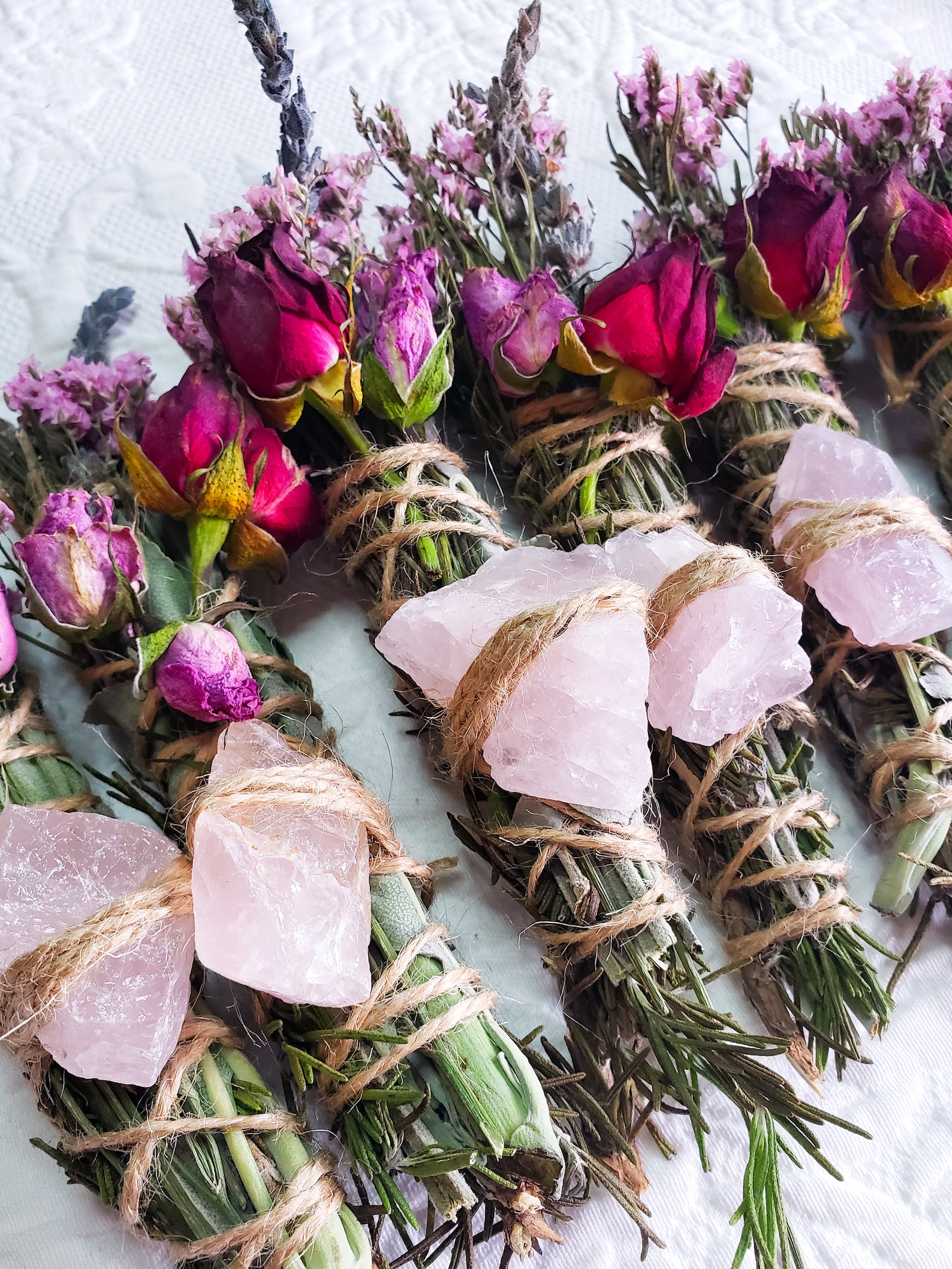 Rose Quartz Rosemary, Sage, Lavender Smudge Stick - Etsy