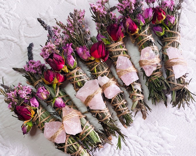 Rose Quartz Rosemary, Sage, Lavender Smudge Stick - Etsy