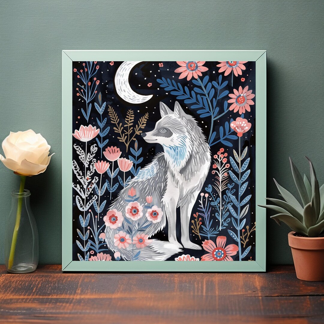 Whimsical Wolf Wall Art - Printable Digital Art for Instant Download ...