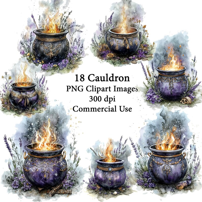 Watercolor Cauldron Clipart Bundle: Witchy PNG Images (digital Download ...
