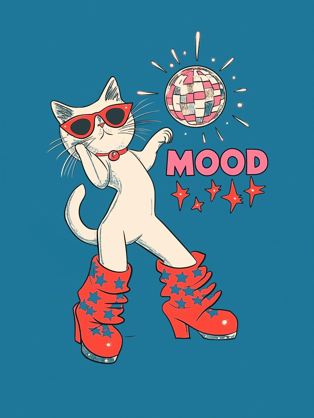 Groovy Disco Cat PNG Clipart: Retro 70s Dancing Art (digital Download ...