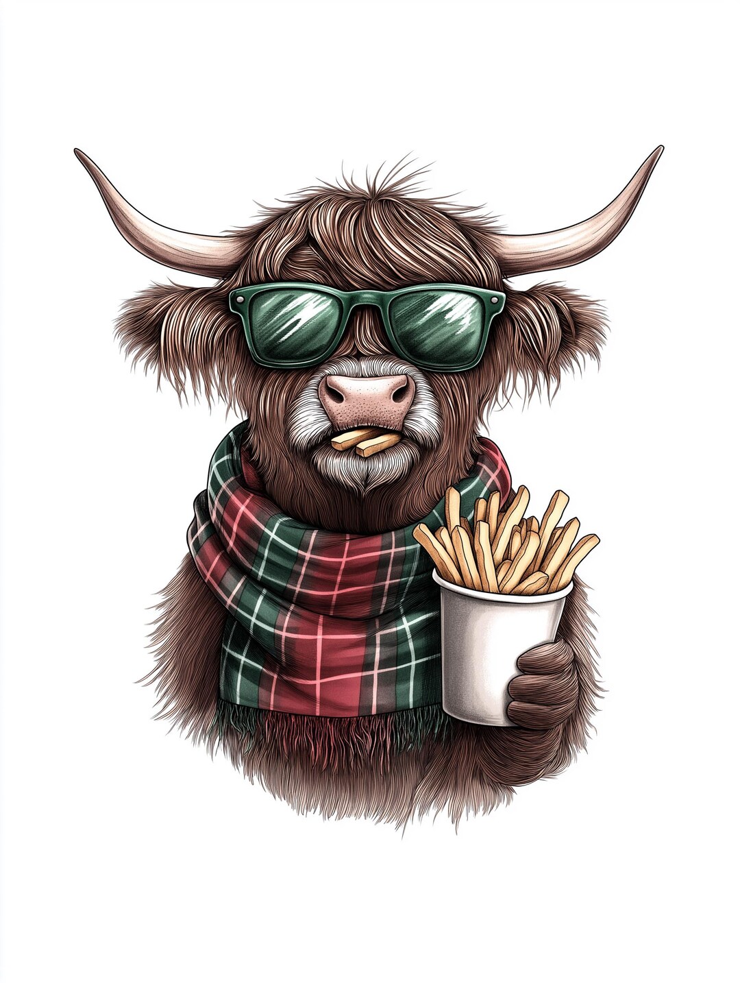 Snack Time: Highland Cow With French Fries Clipart | Cow PNG ...