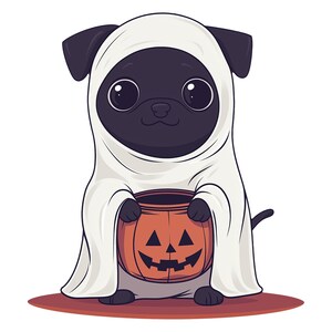 Adorable Halloween Dog Clipart Instant Download - Cute Pug in Ghost ...
