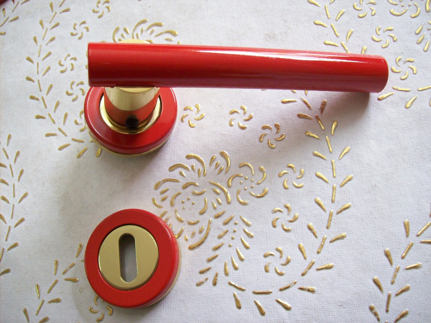 Vintage Italy Handle in Polished Brass Gold and Red Color of - Etsy