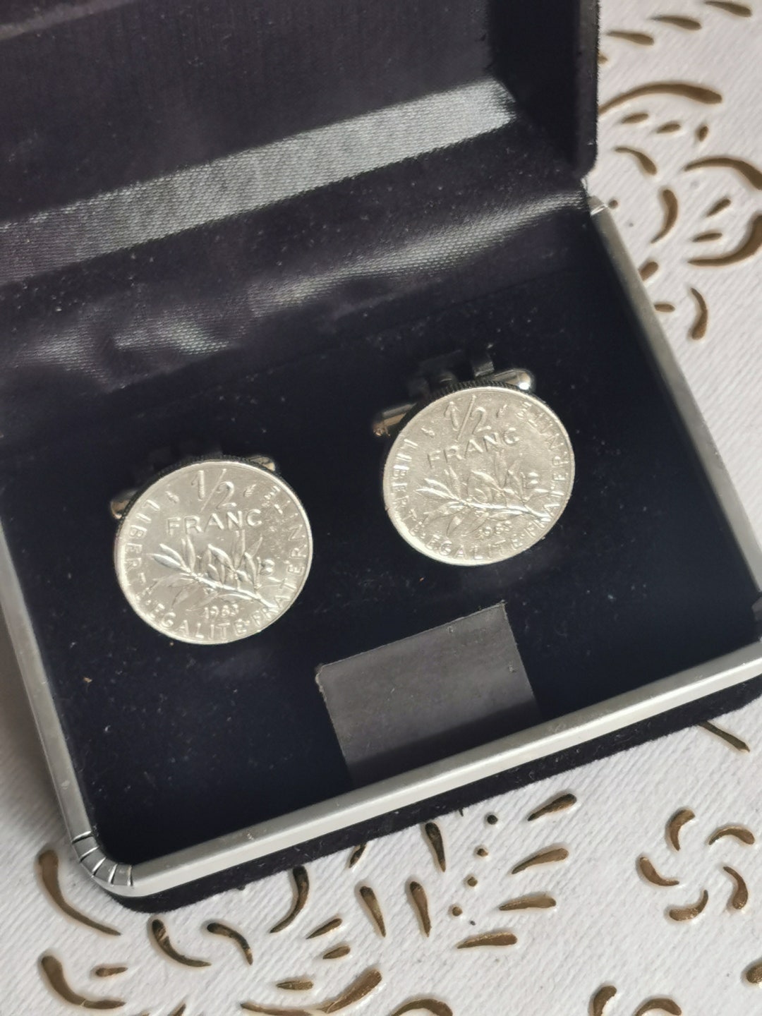 Vintage 1983 Französische Münze Manschettenknöpfe aus 2 echten 1/2 ...