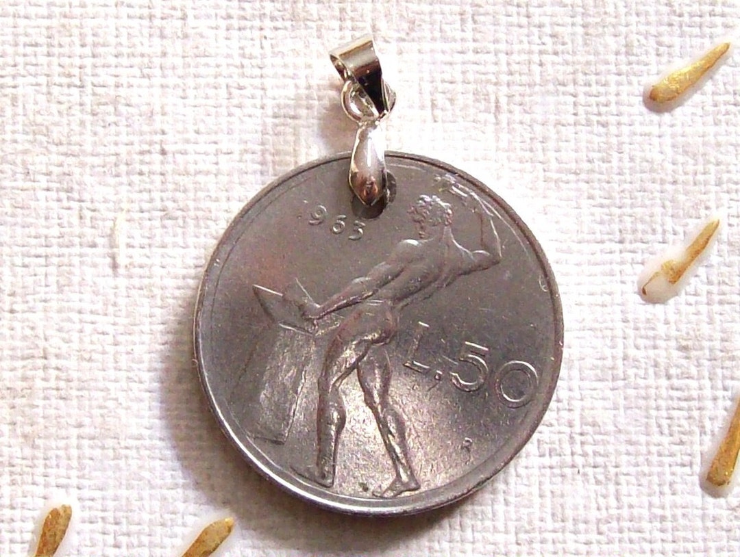 Vintage 1963 Coin Pendant Italy Lire 50. Italian Republic 50 Lire ...