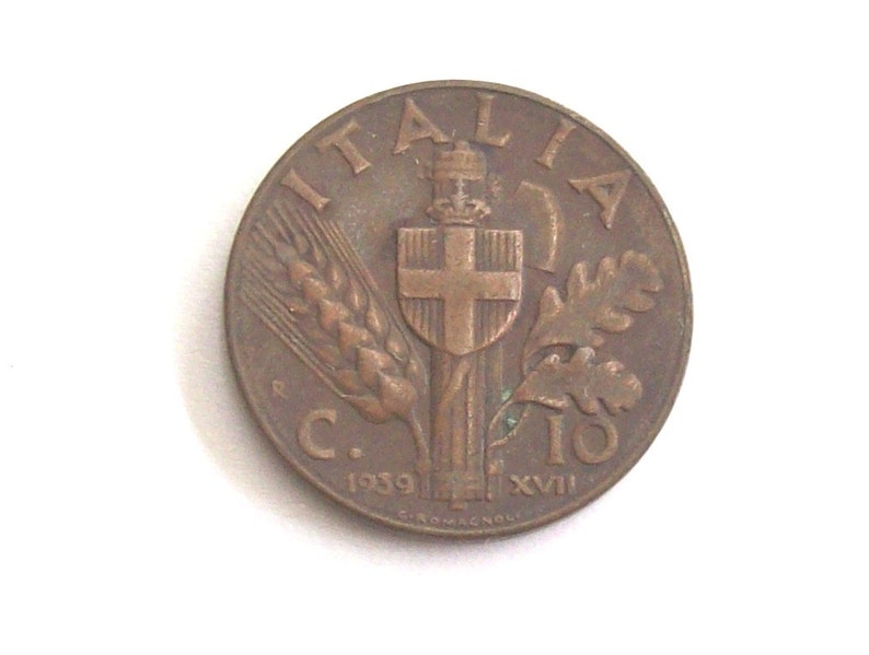 Vintage Italy 1939 Cents 10 Copper Coin.kingdom of Italy vittorio ...