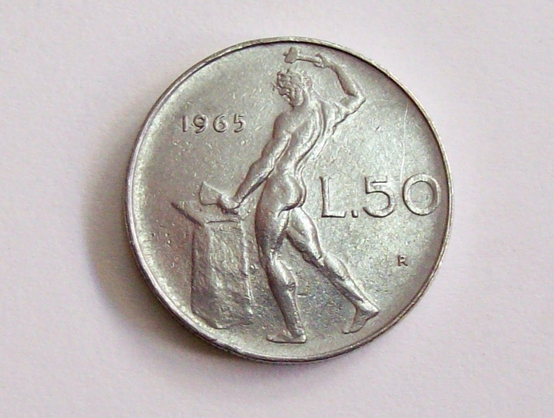 Vintage Italy 1965. Lire 50 Coin. Repubblica Italiana and Vulcano ...