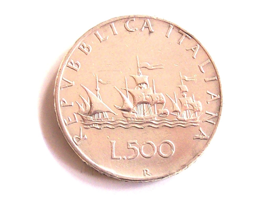 Vintage Italy 1964. Lire 500 Silver Coin. Repubblica Italiana CARAVELLE ...