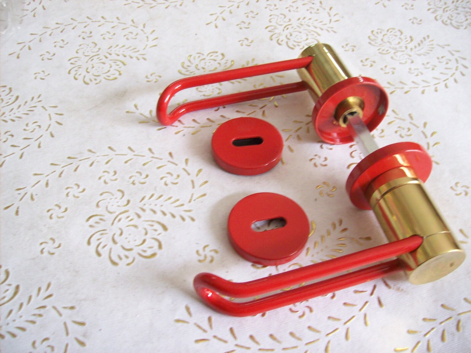 Vintage Italy handle in polished brass gold and red high | Etsy