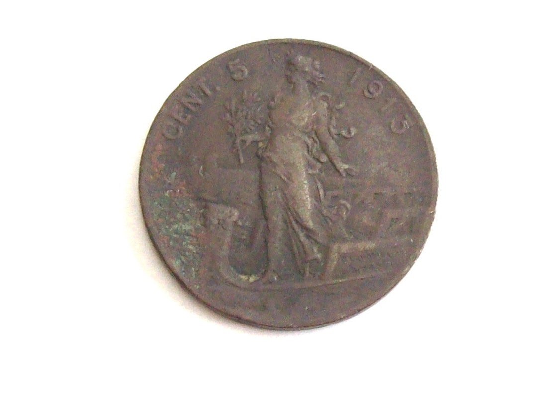 Vintage Italy 1913 5 Cent Coin. Kingdom of Italy, King Vittorio ...