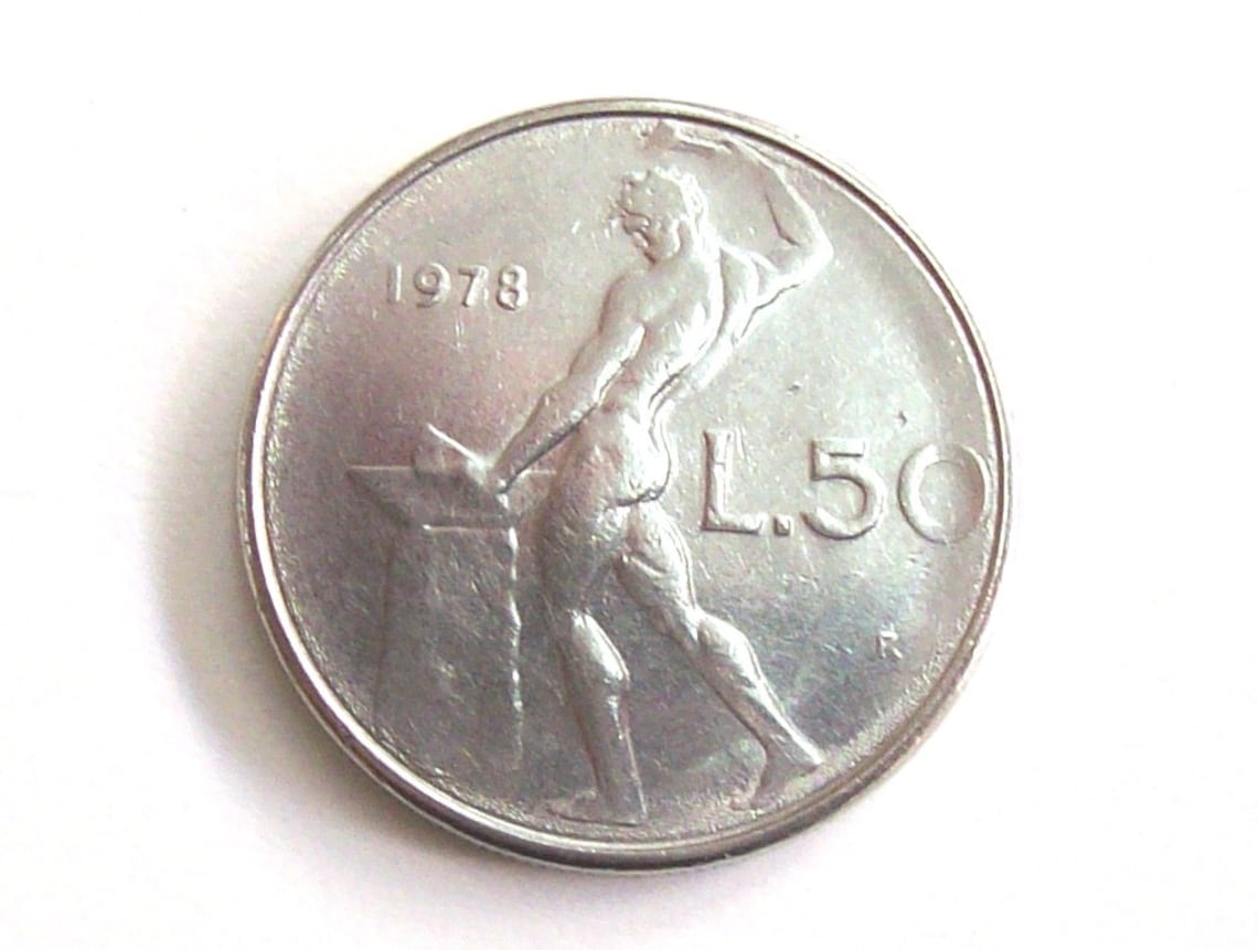 Vintage Italy 1978. Lire 50 Coin. Repubblica Italiana and Vulcano ...