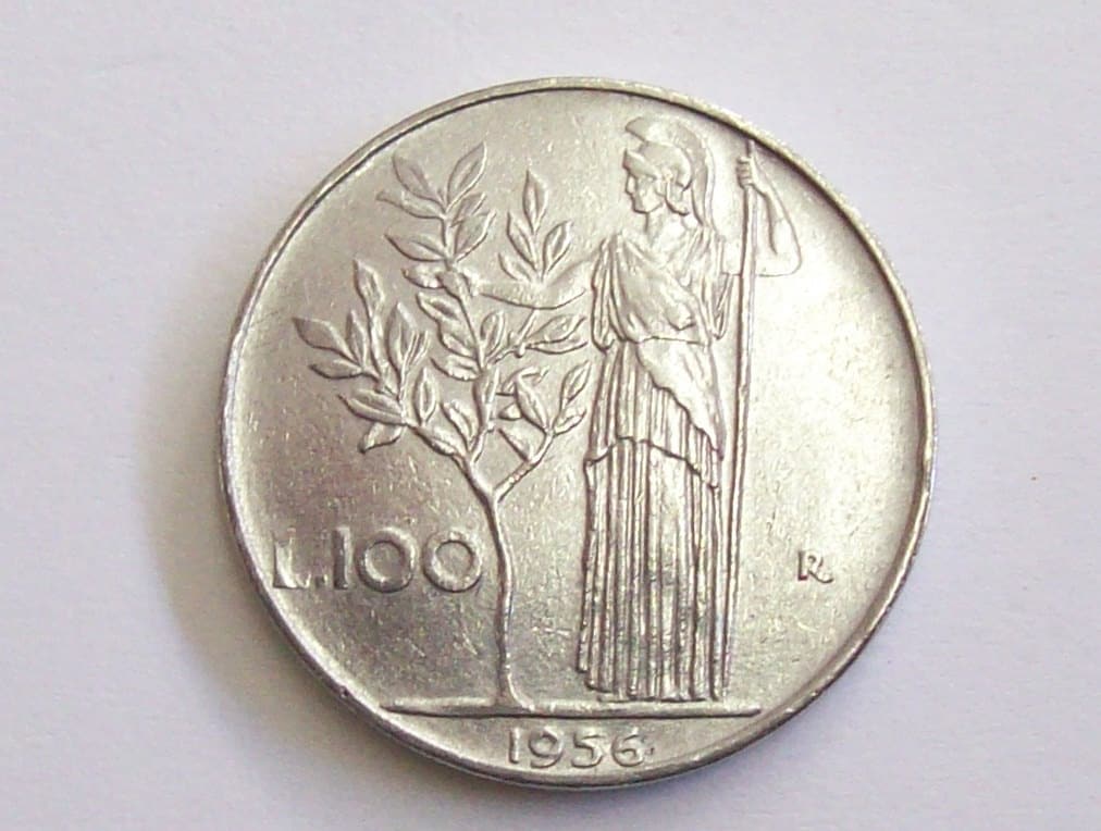 Vintage Italy 1956 Lire 100 Coin Italian Republic.bay Tree Minerva ...