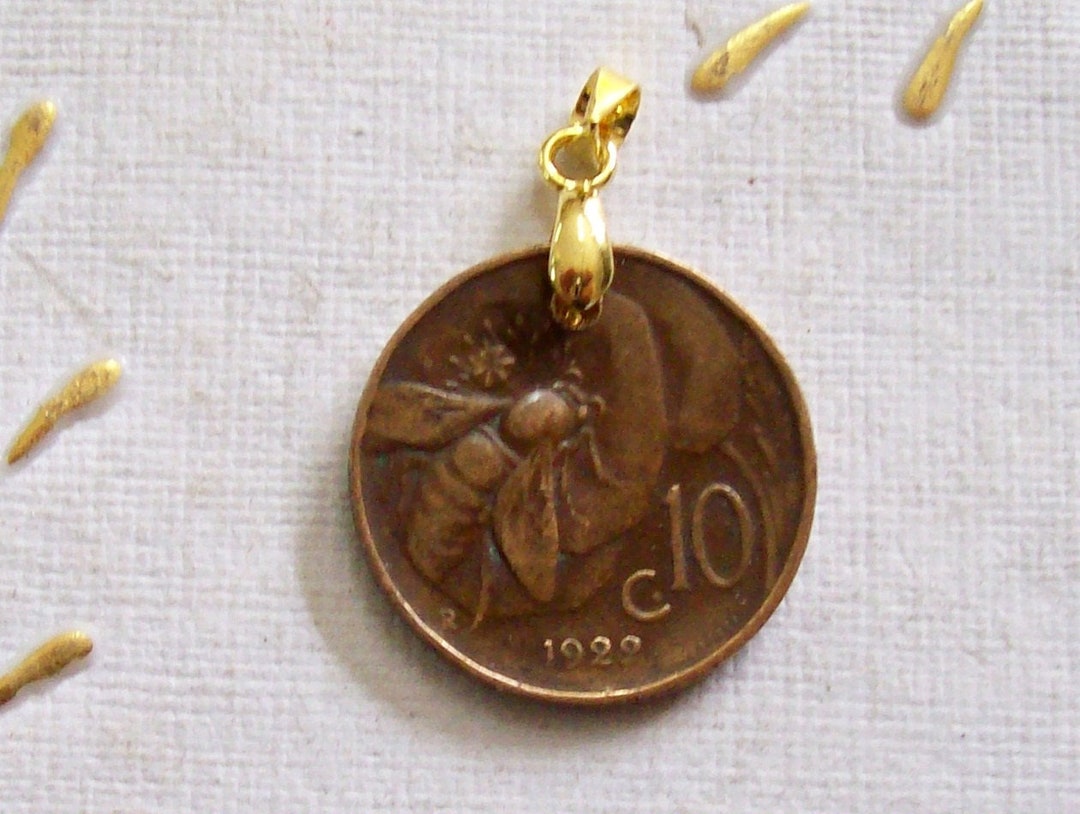 Vintage Italy 1922 Coin Pendant Made From Genuine 10 Cents Bee, Ape ...