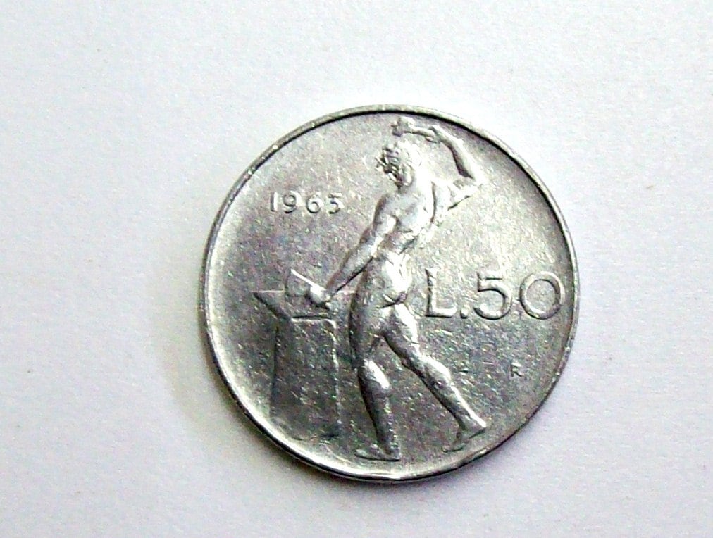 Vintage Italy 1963. Lire 50 Coin. Repubblica Italiana and Vulcano ...