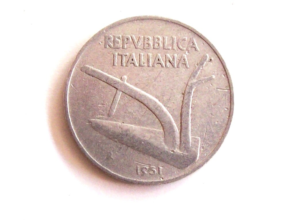 Vintage Italy 1951. Lire 10 Aluminum Coin. Italian Repubblic. Plow to ...