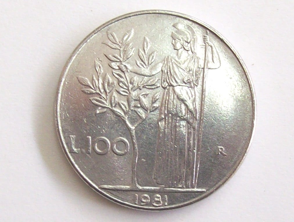 Vintage Italy 1981 Lire 100 Coin Italian Republic.bay Tree Minerva ...