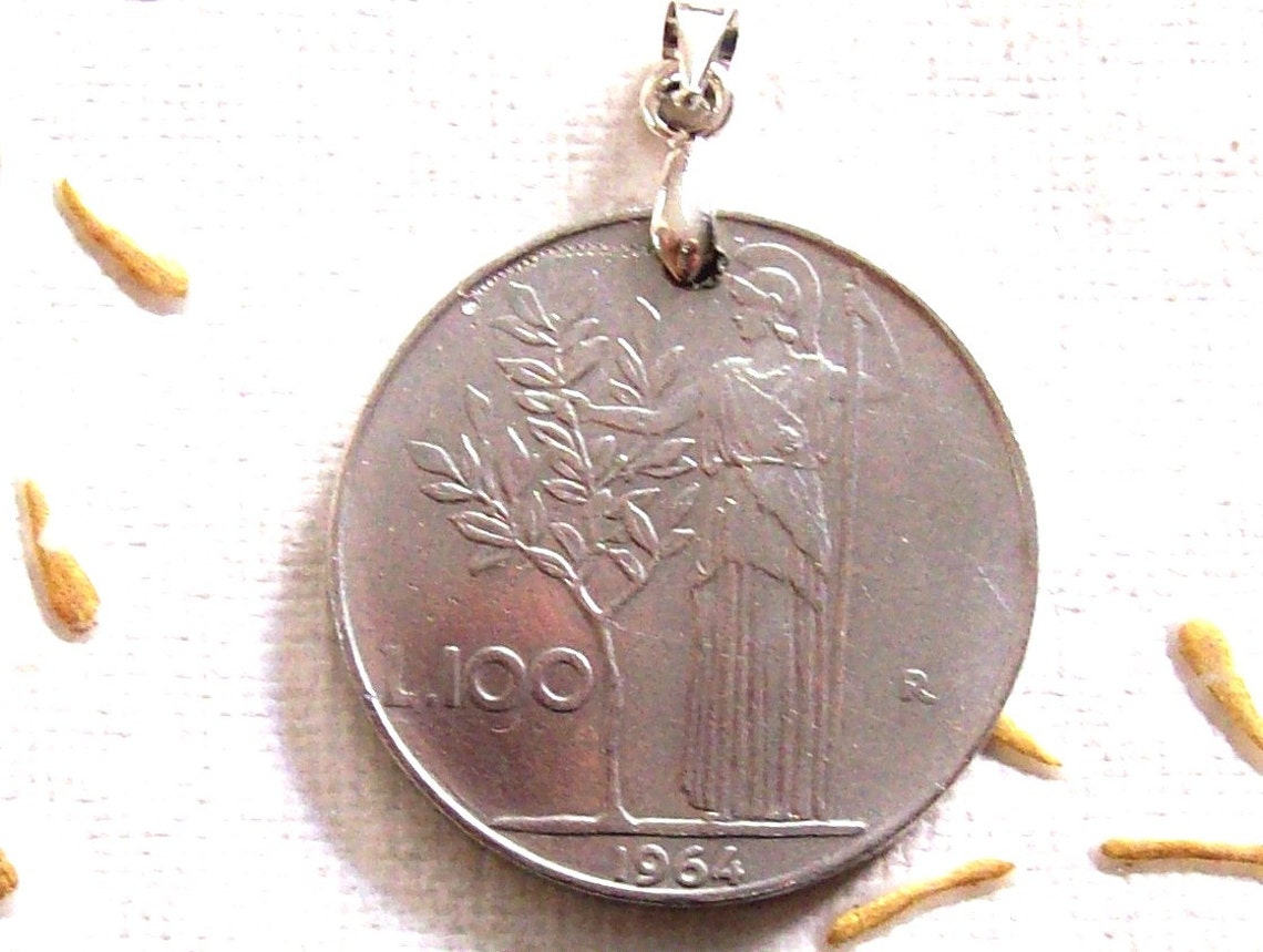 Vintage 1964 Coin Pendant Italy Lire 100. Italian Republic 100 Lire ...