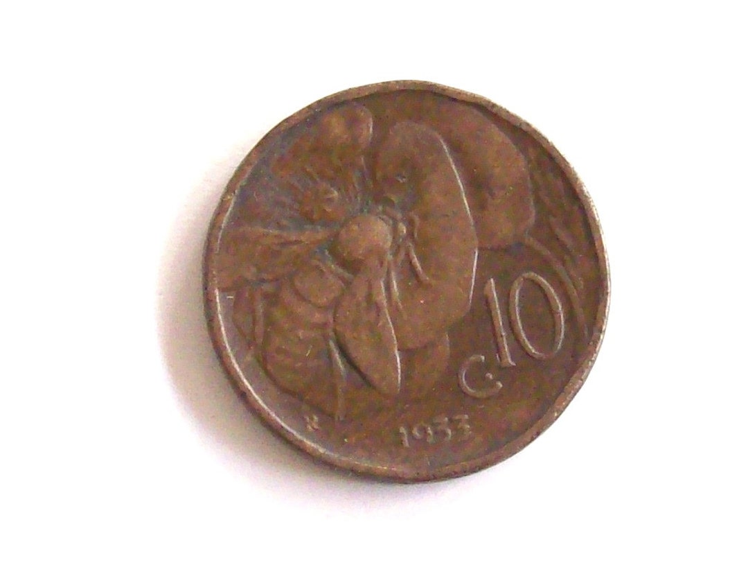 Vintage Italy 1933 10 Cents Bee, Ape, Copper Coin. Kingdom of Italy ...
