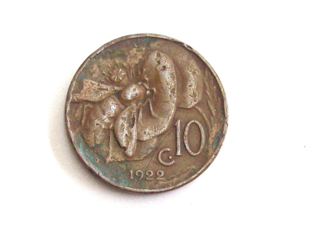 Vintage Italy 1922 10 Cents Bee, Ape, Copper Coin. Kingdom of Italy ...